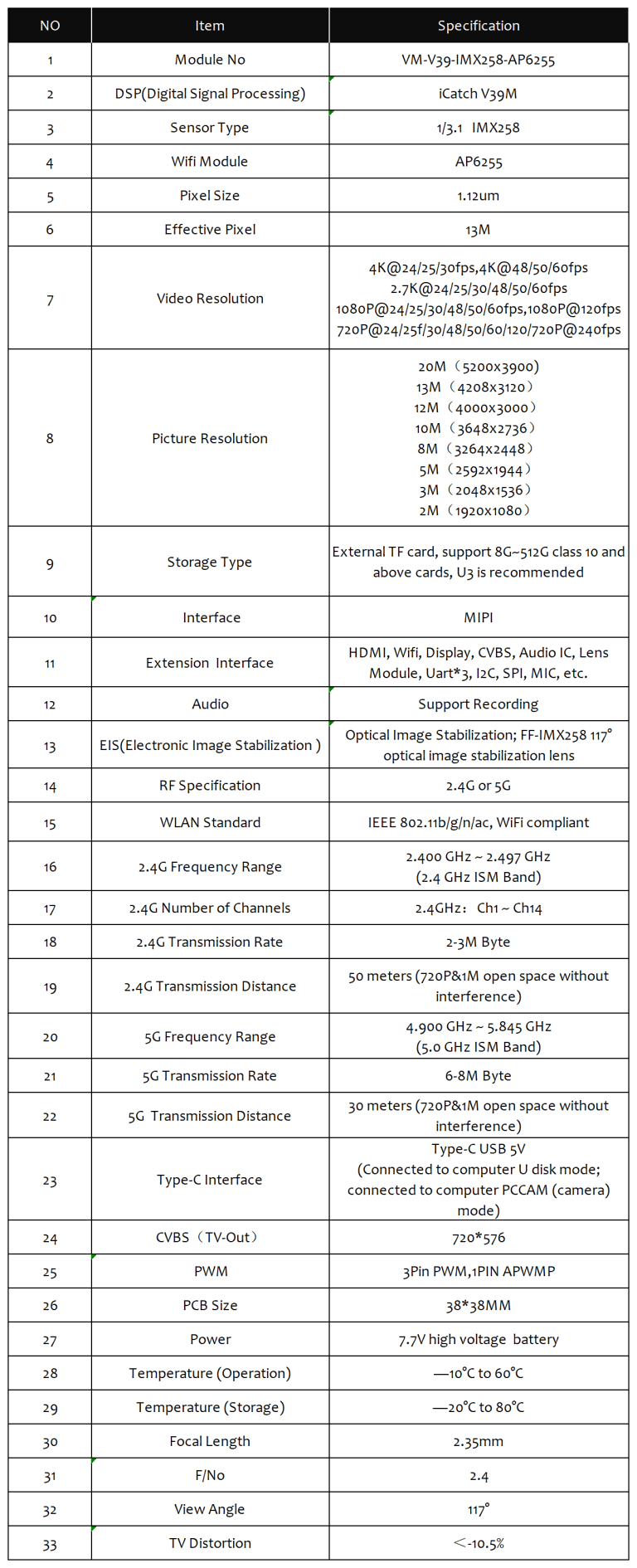 13M IMX258 iCatch V39M 4K OIS Camera Module MIPI Anti-Shake